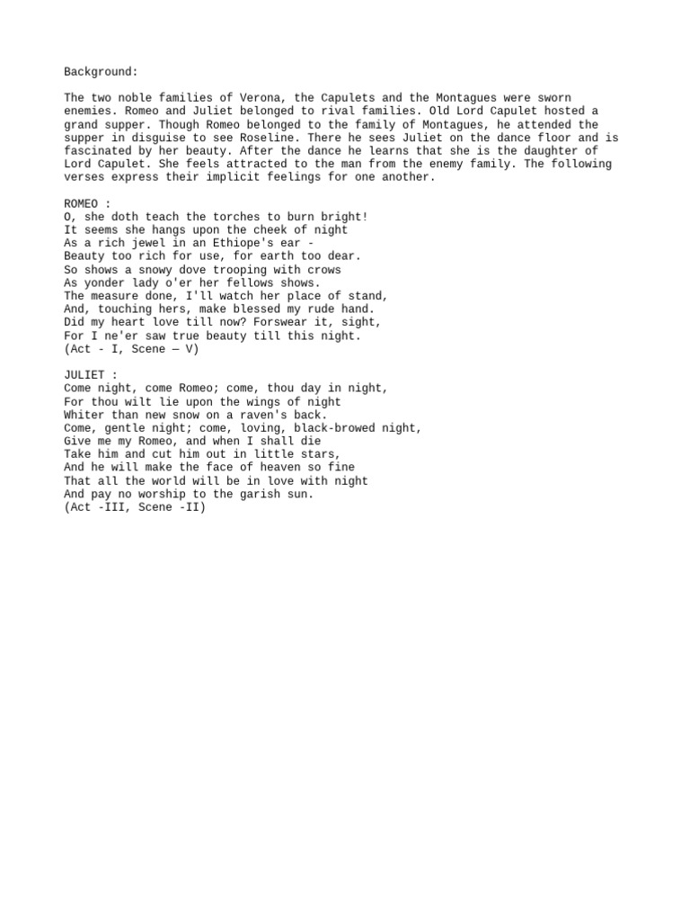Romeo and Juliet Class 12 | PDF