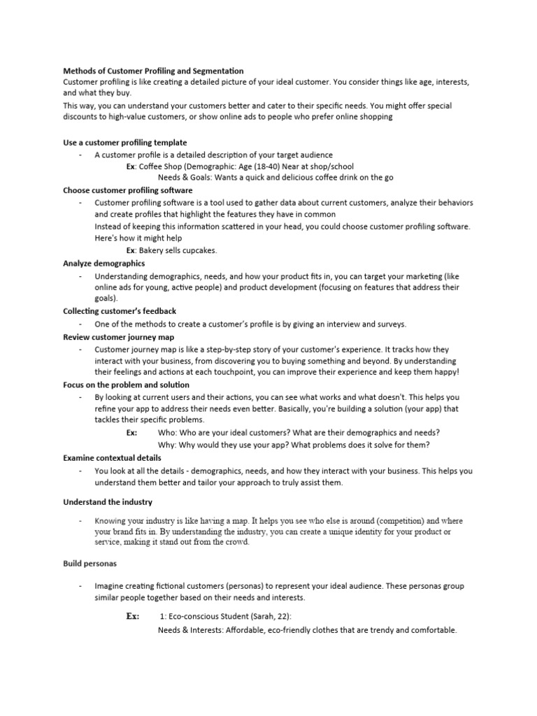 Methods Of Customer Profiling And Segmentation Pdf Market Segmentation Customer Experience