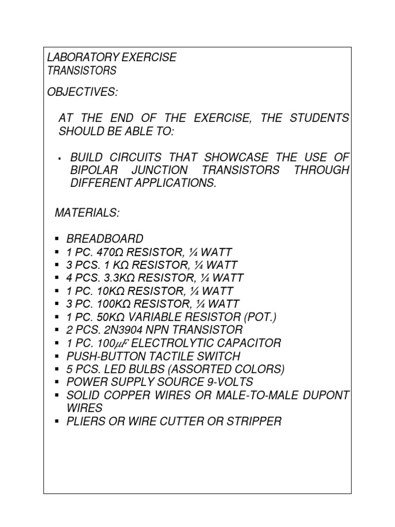 03 Laboratory Exercise 1 | PDF | Amplifier | Transistor