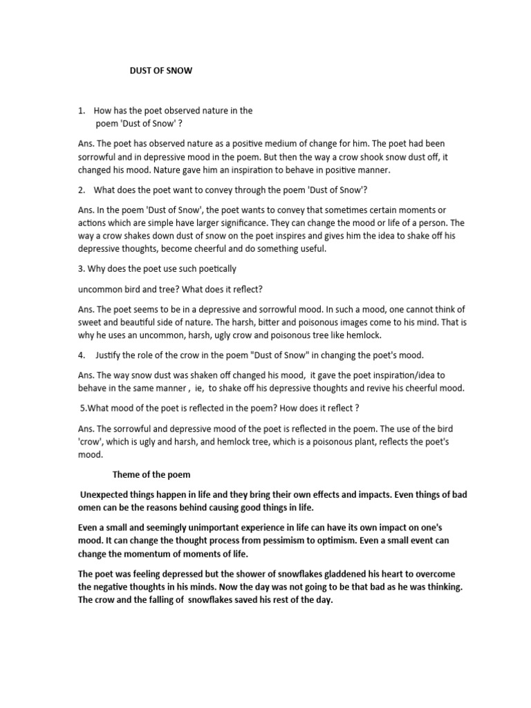 Dust of Snow (Notes) Std. 10 | PDF