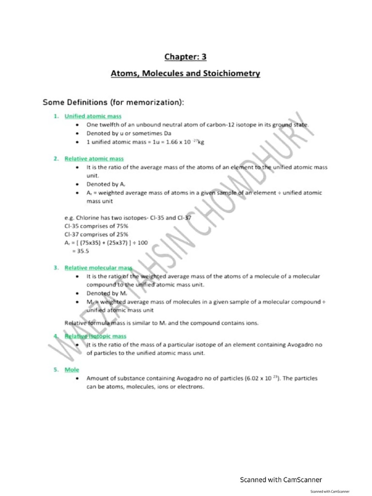 1) Atoms - Moles and Stoichiometry | PDF