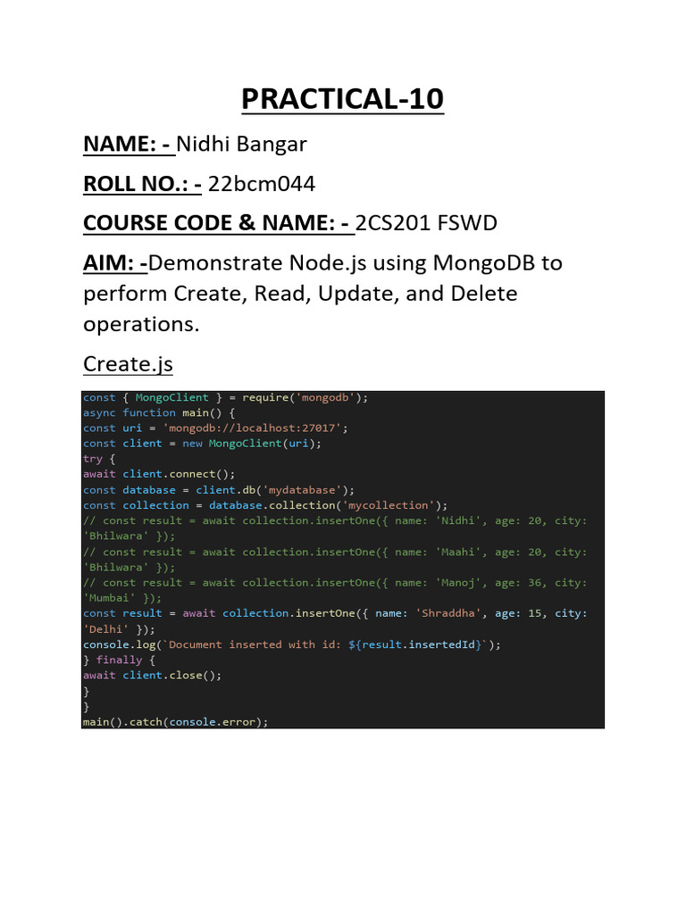 Node.js CRUD Operations with MongoDB | PDF