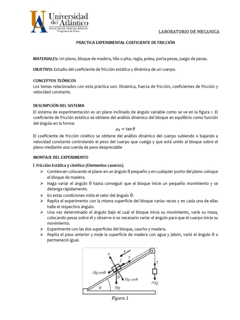 Guía 6 COEFICIENTE DE FRICCIÓN. | PDF | Fricción | Mecánica