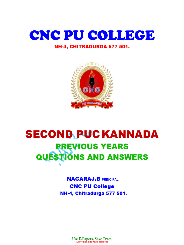 Kannada Previous Year Question and Answers by Nagaraj CNC Pu College | PDF
