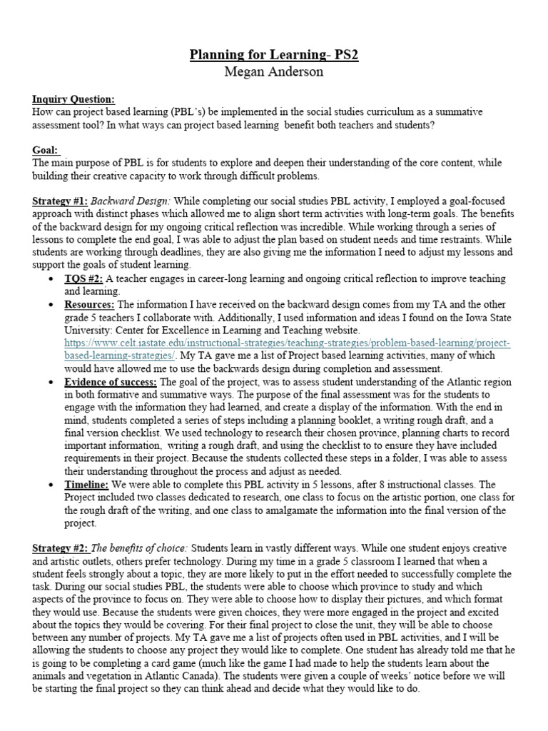Planning For Learning-PS2 | PDF | Project Based Learning | Learning