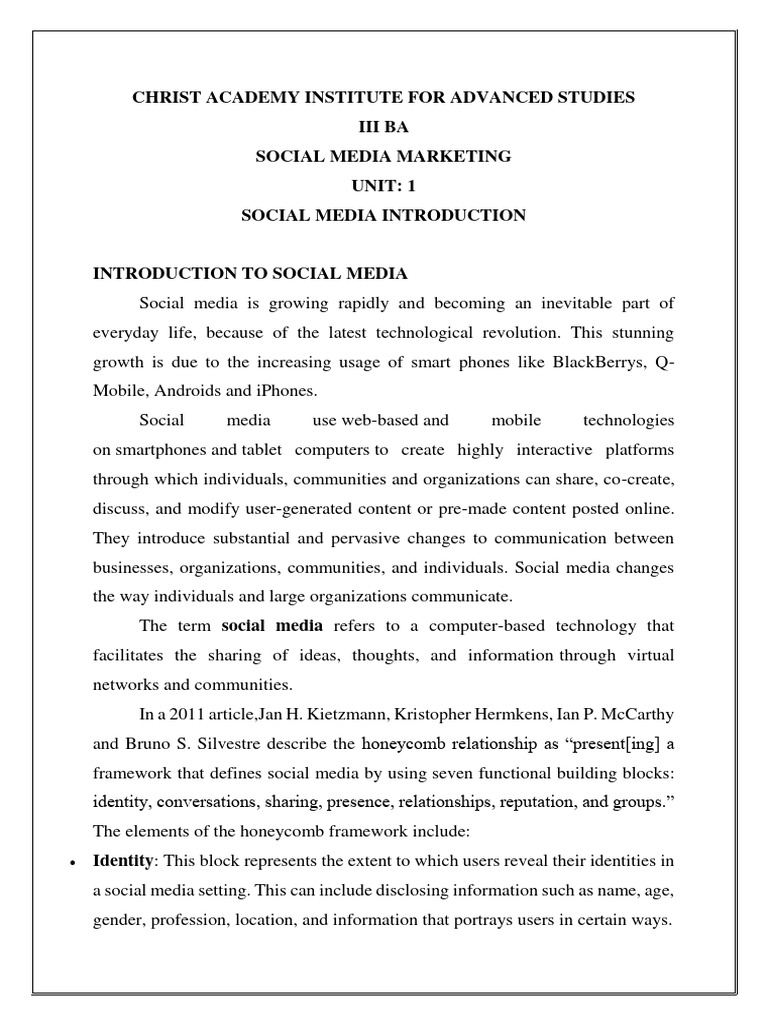 Unit 1 SMM | PDF | Social Media Marketing | Popular Culture & Media Studies