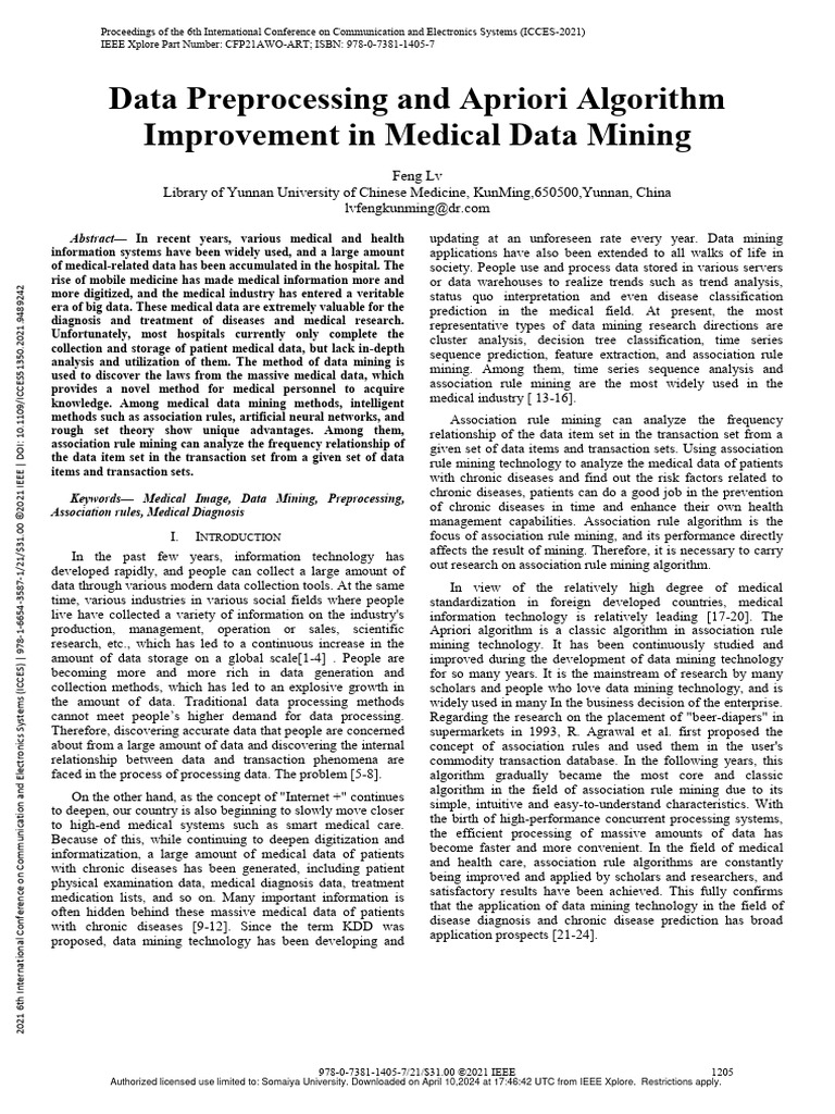 Data Preprocessing and Apriori Algorithm Improvement in Medical Data ... Data Preprocessing and Apriori Algorithm Improvement in Medical Data ...