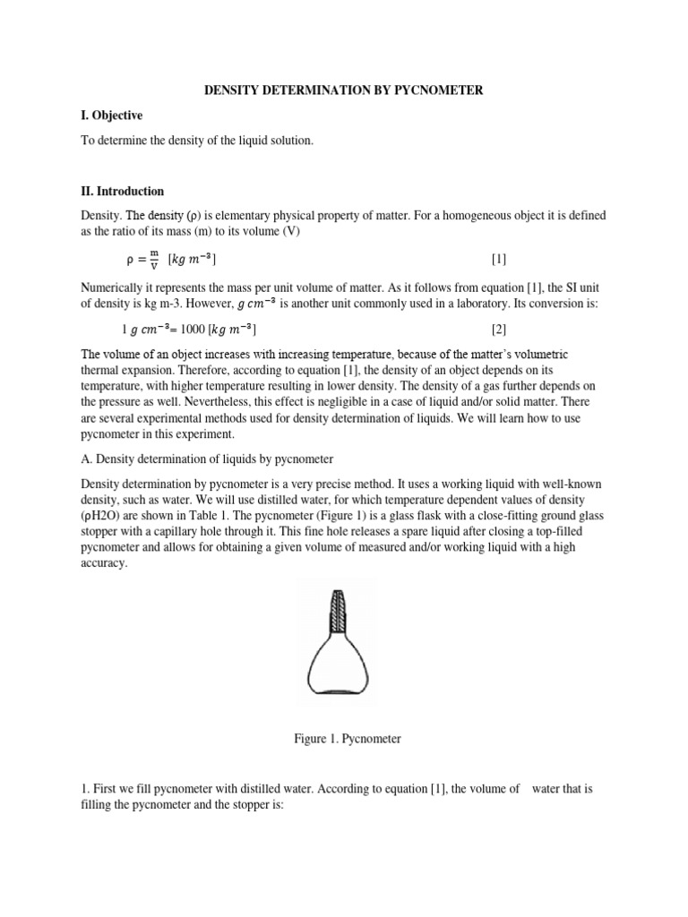 Expt. 1a - Density Determination Using A Pycnometer | PDF | Density ...