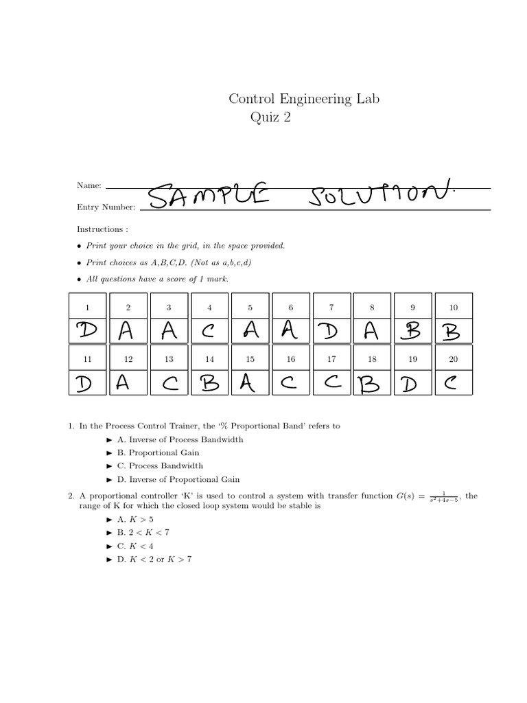 Solution ELP225 Quiz2 SetX | PDF | Damping | Control Theory