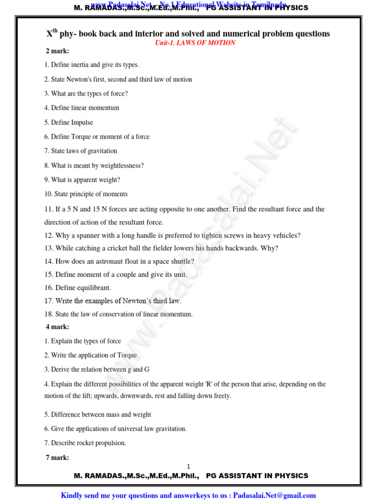 Class 10 Physics Important Questions | PDF | Electrical Resistance And ...