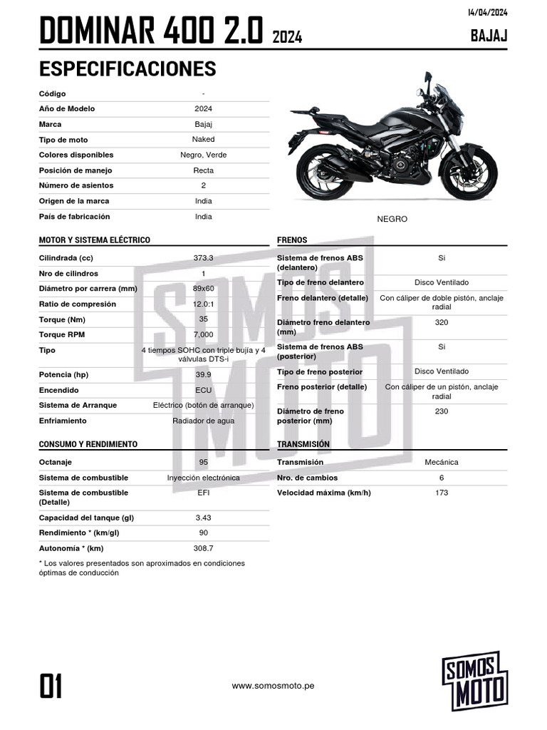 Dominar 400 20 2024 - Bajaj - Negro 14 04 2024 | Descargar gratis PDF ...