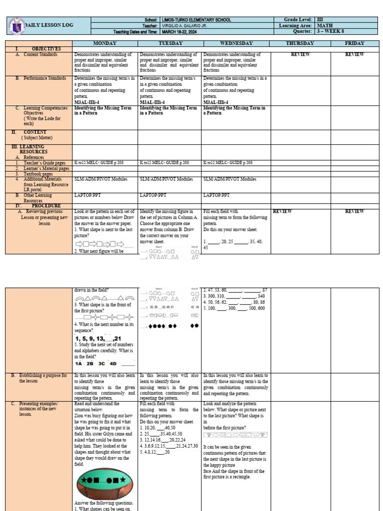 MATH3-W8-Q3 - Eng | PDF | Pattern | Shape