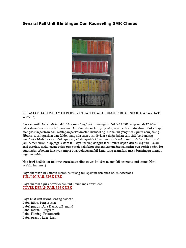 Senarai Fail Unit Bimbingan Dan Kaunseling | PDF
