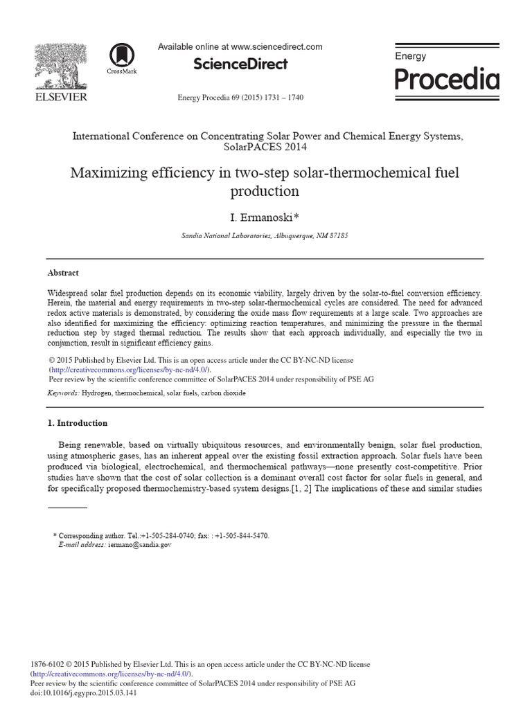 Maximizing Efficiency in Two-Step Solar-Thermochem | PDF | Heat | Redox
