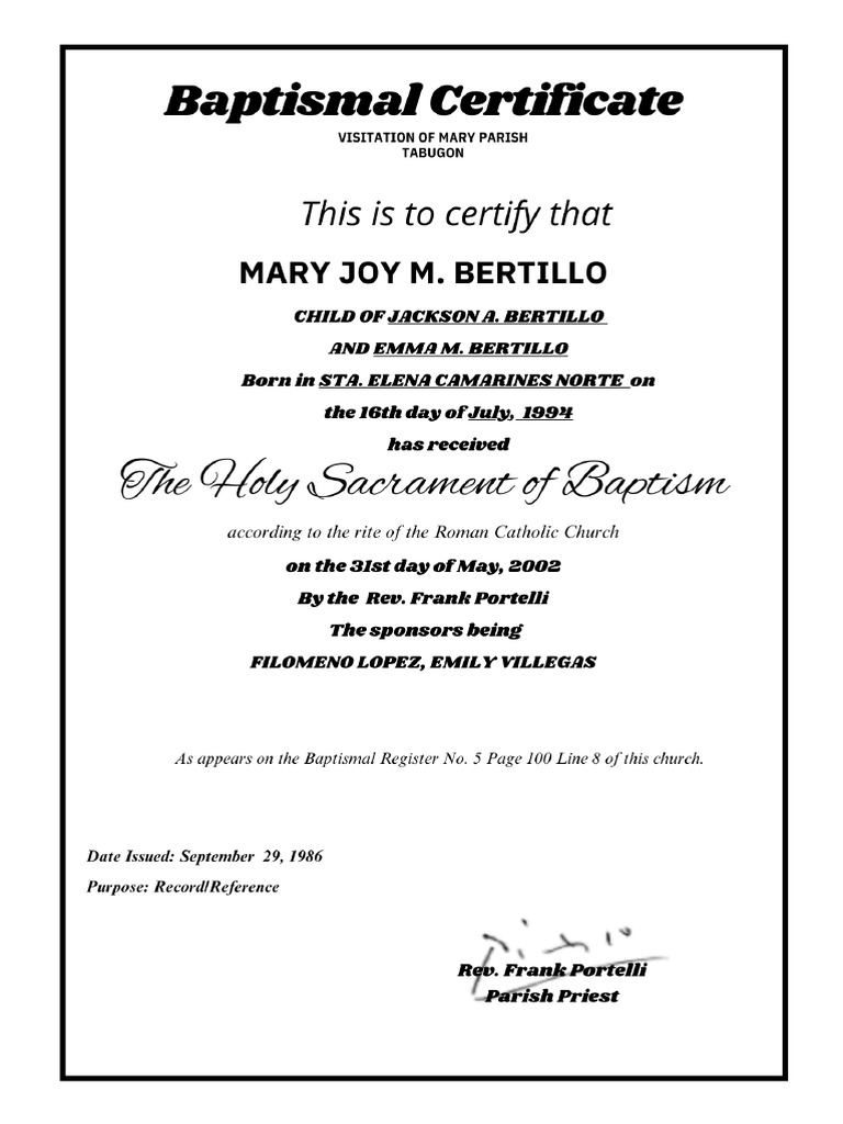 Baptismal, Certificate | PDF