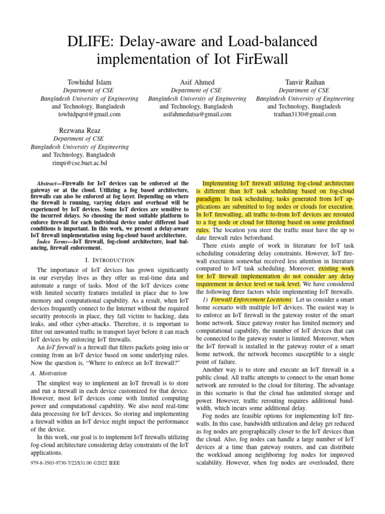 Delay-Aware and Load-Balanced Iot Firewall | PDF | Internet Of Things | Firewall (Computing)