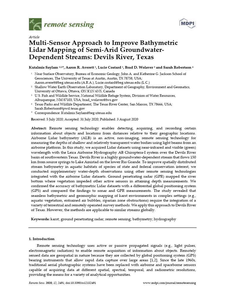 Multi-Sensor Approach To Improve Bathymetric Lidar | PDF | Lidar | Infrared