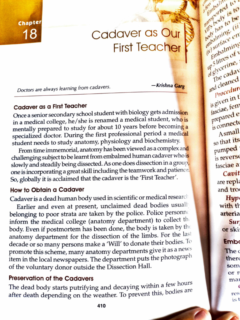 Cadaver As Our First Teacher General Anatomy BDC | PDF