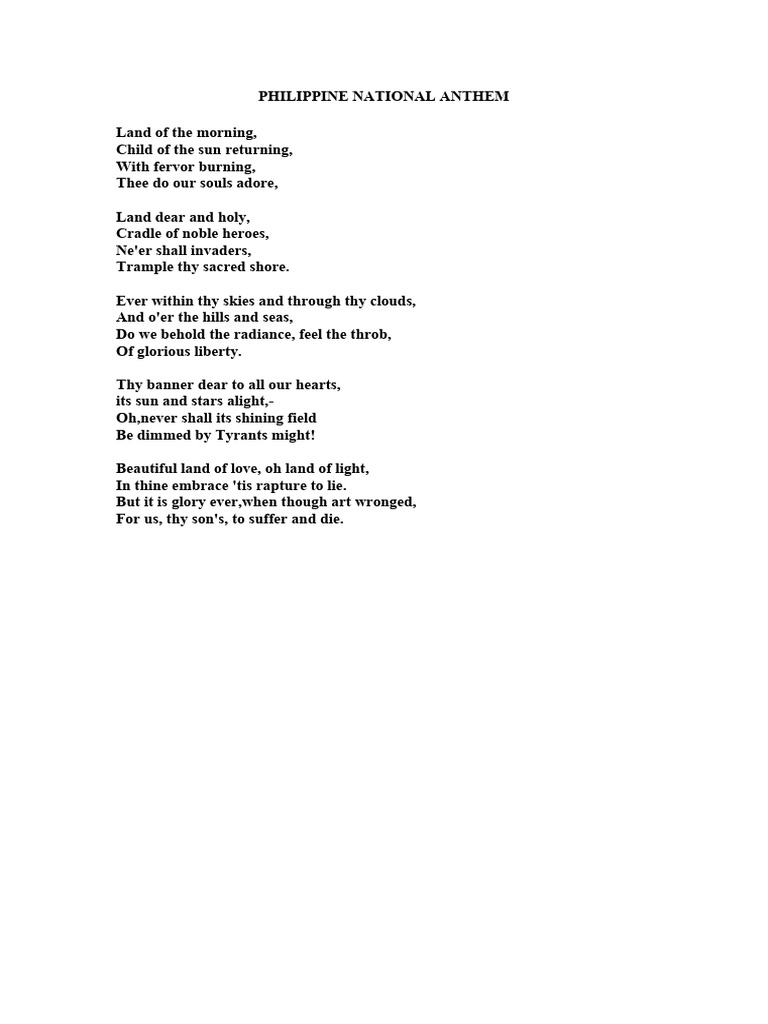 Philippine National Anthem Lyrics | PDF