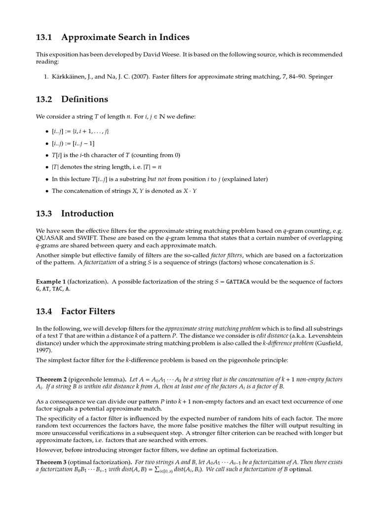 13 Filter Algorithms and Approximate Index Search | PDF | String (Computer Science) | Algorithms