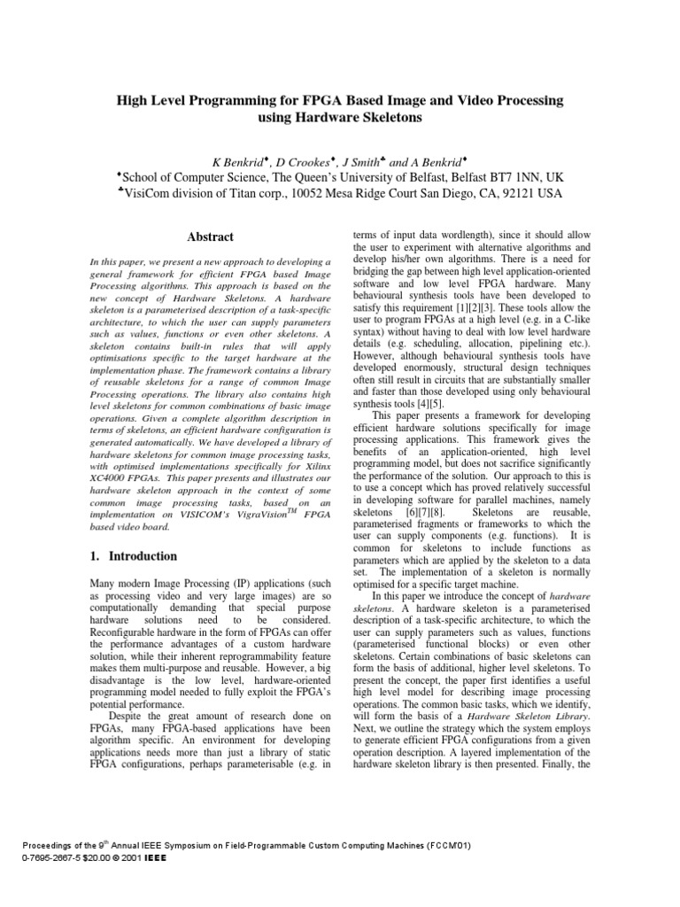 High Level Programming For FPGA Based Image and Video Processing Using ... High Level Programming For FPGA Based Image and Video Processing Using ...