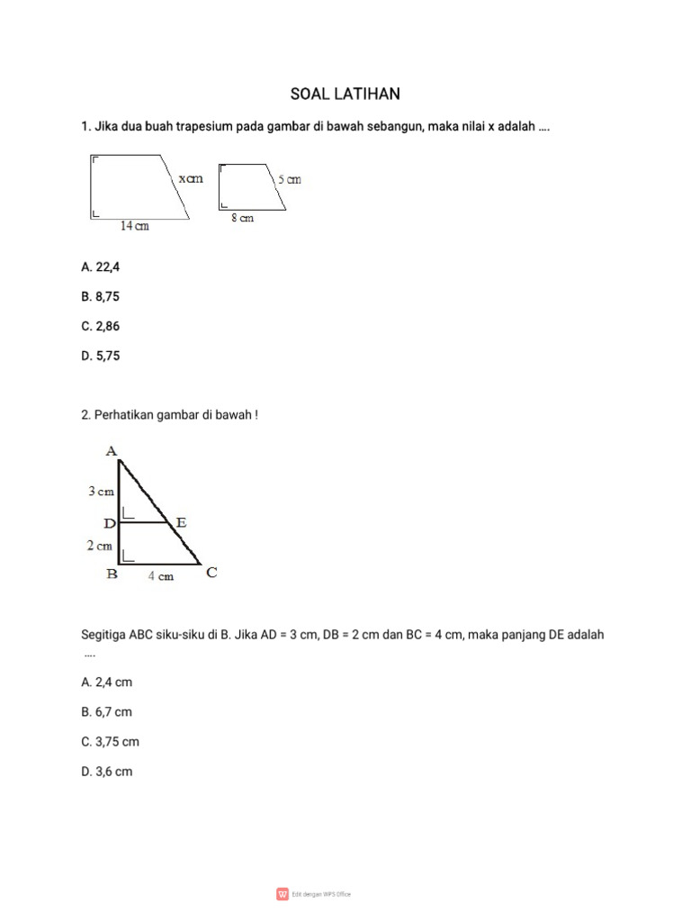 Soal Latihan Kesebangunan Kls 7 | PDF