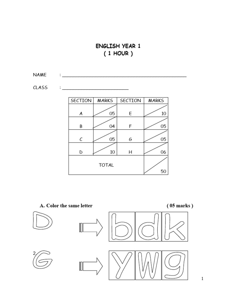 Mid Year Test English Paper 1 Year 1 | PDF | Color | Artistic Techniques