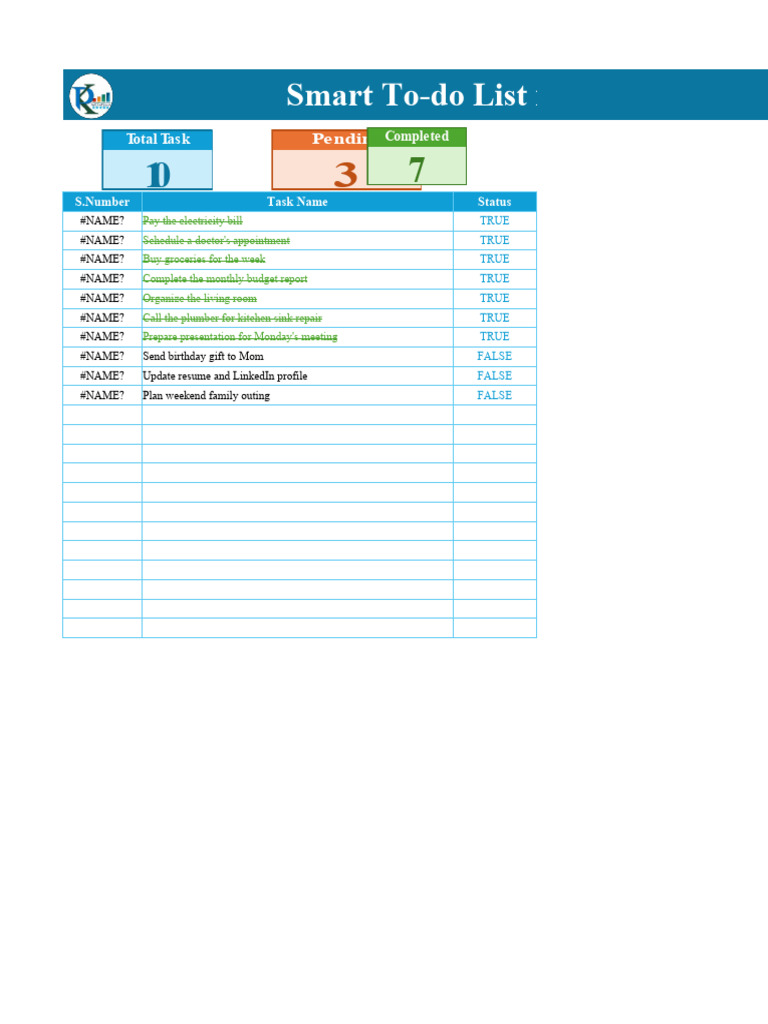 Smart To Do List in Excel | PDF | Microsoft Excel | Computing
