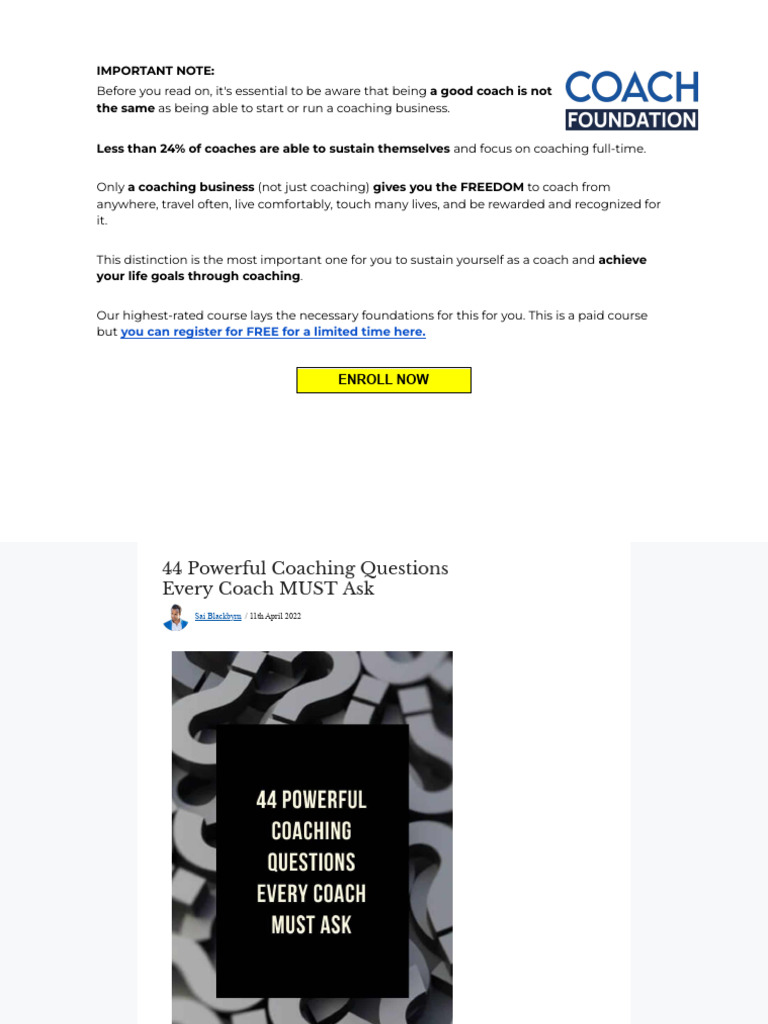 44 Essential Coaching Questions | PDF | Goal | Feeling