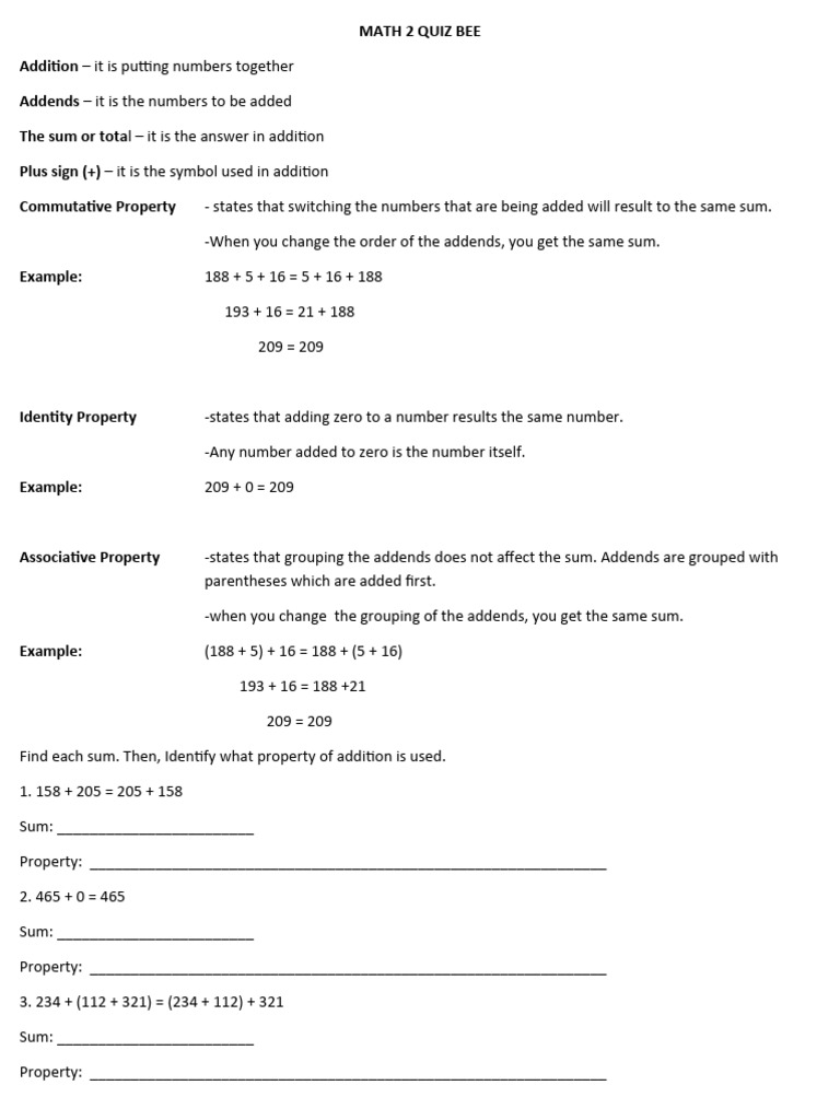 Math 2 Quiz Bee | PDF
