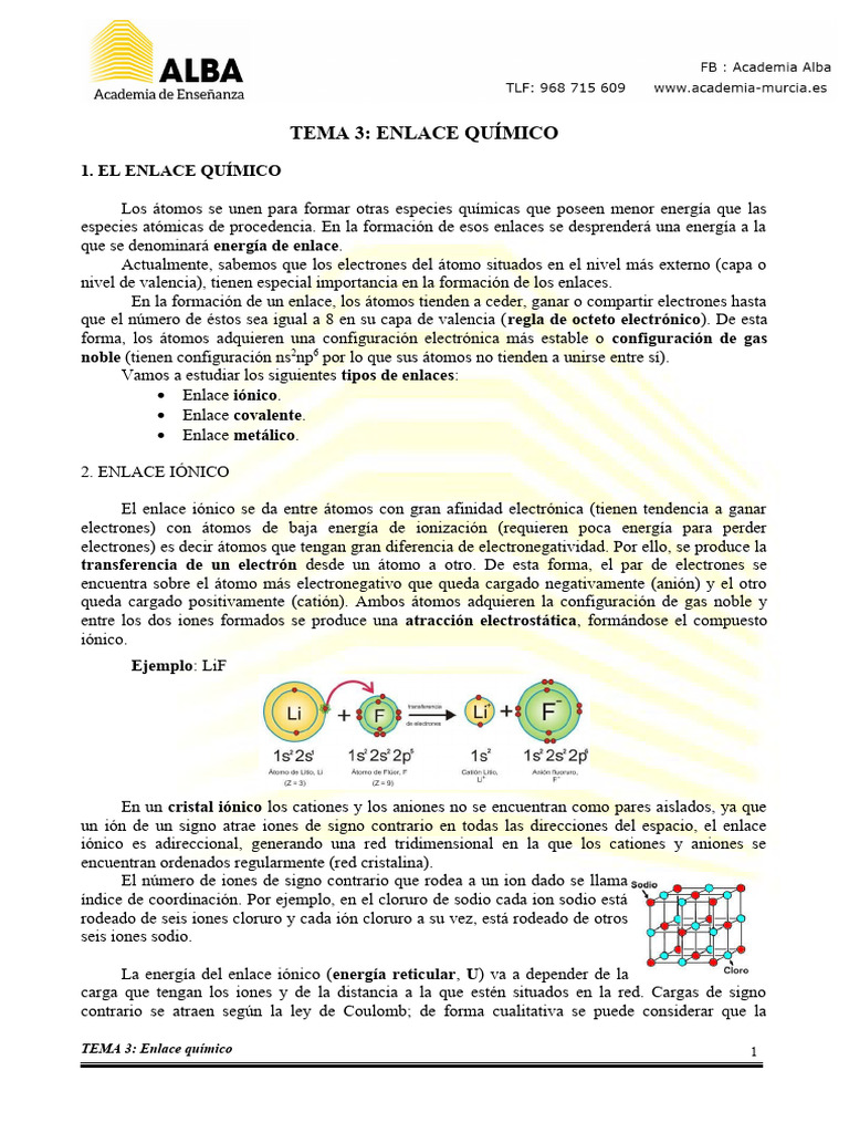 Tema 3 Enlace Químico | PDF | Enlace químico | Enlace iónico