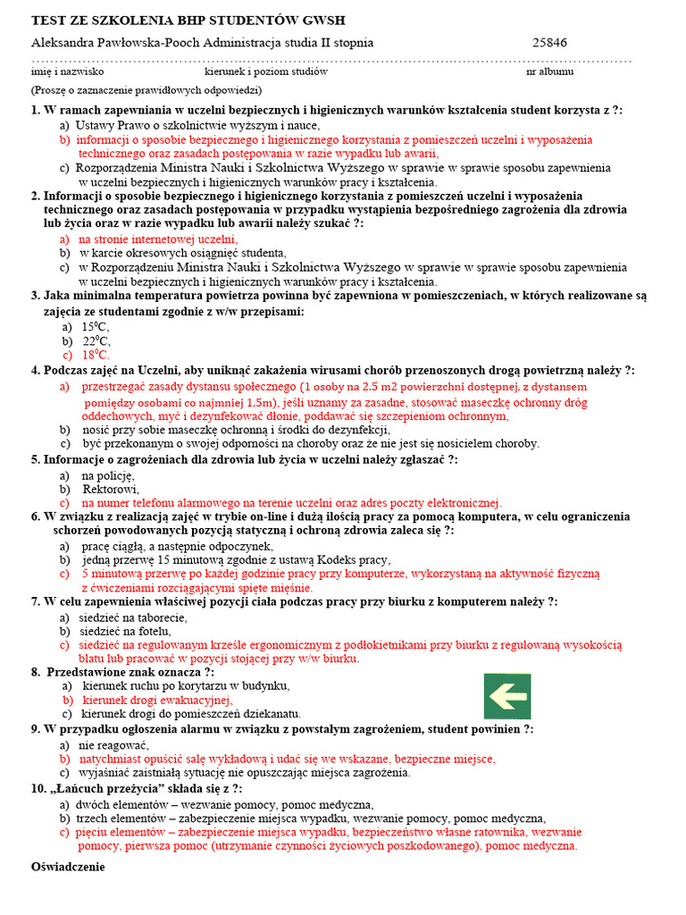 Test Ze Szkolenia Studentów 2023-2024 | PDF