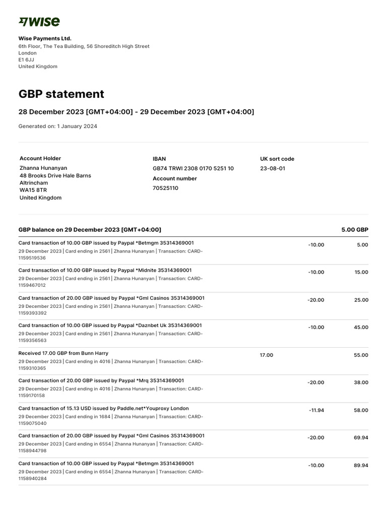 Balance Statement | PDF | Pay Pal | Personal Finance