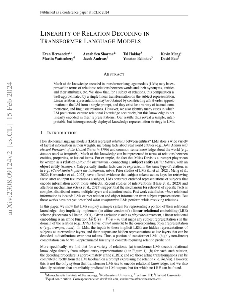 LINEARITY OF RELATION DECODING IN TRANSFORMER LANGUAGE MODELS | PDF | Applied Mathematics