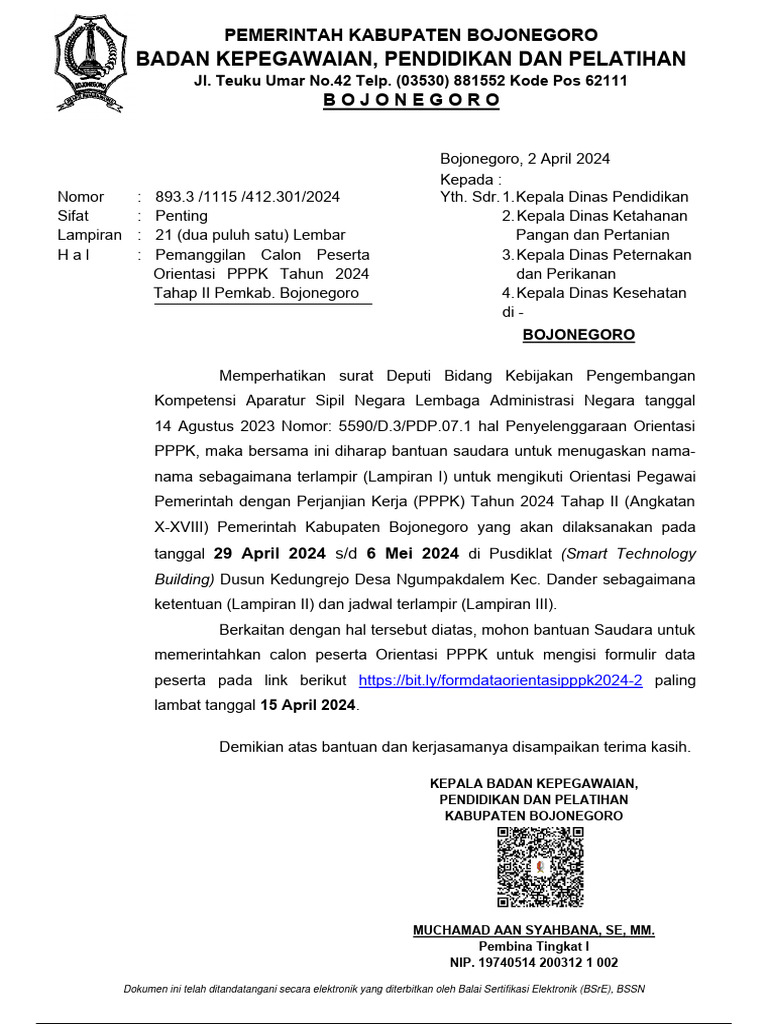 Surat Pemanggilan Peserta Orientasi PPPK Tahap II Kepada OPD | PDF