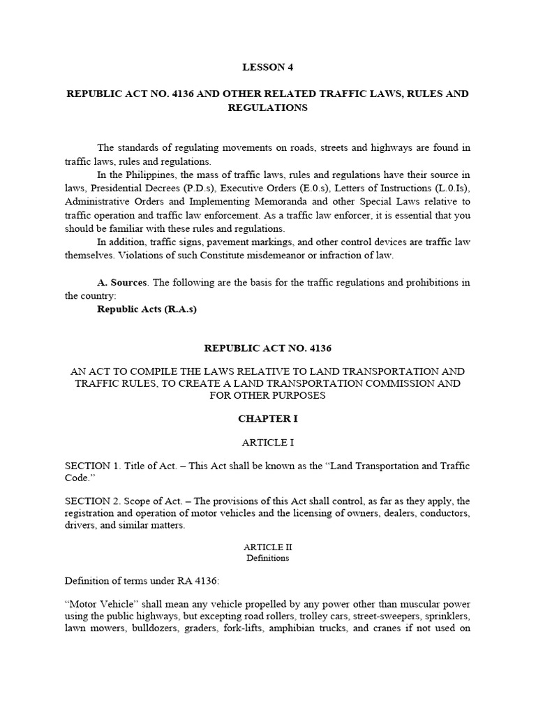 Lesson Iv Traffic Laws Rules and Regulations | PDF | Traffic ...
