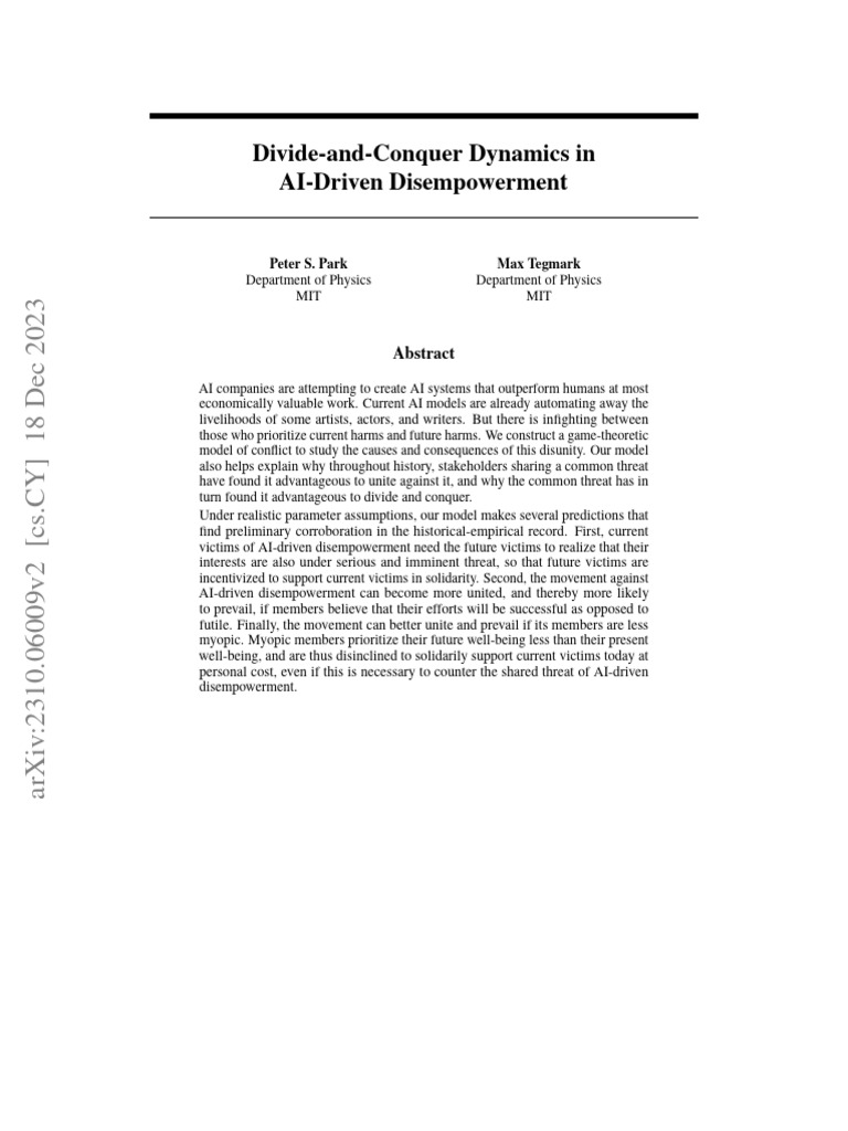 Divide And Conquer Dynamics In Ai Driven Disempowerment Pdf Artificial Intelligence 