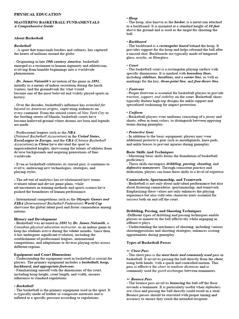 PHYSICAL EDUCATION Basketball | PDF | Sports | Team Sports