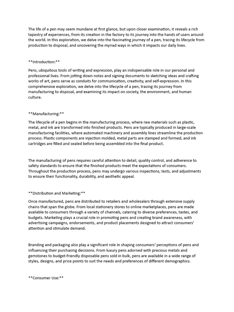Lifecycle of a Pen Explained | PDF | Pen | Life Cycle Assessment