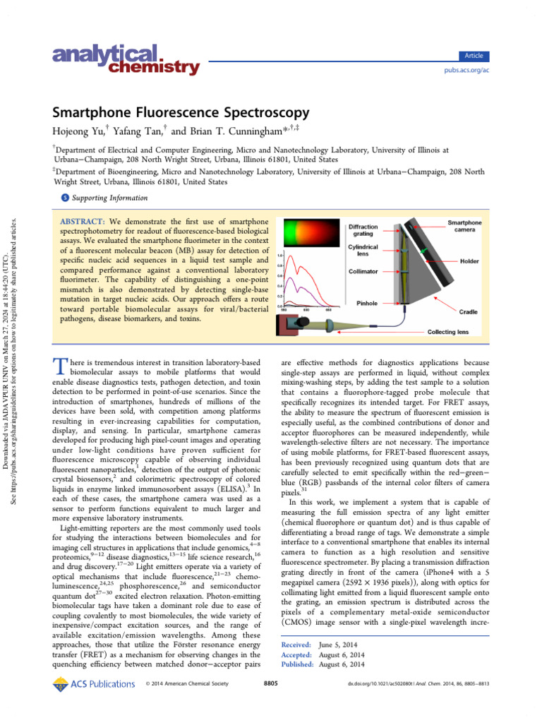 Yu Et Al 2014 Smartphone Fluorescence Spectros | PDF | Optics | Diffraction