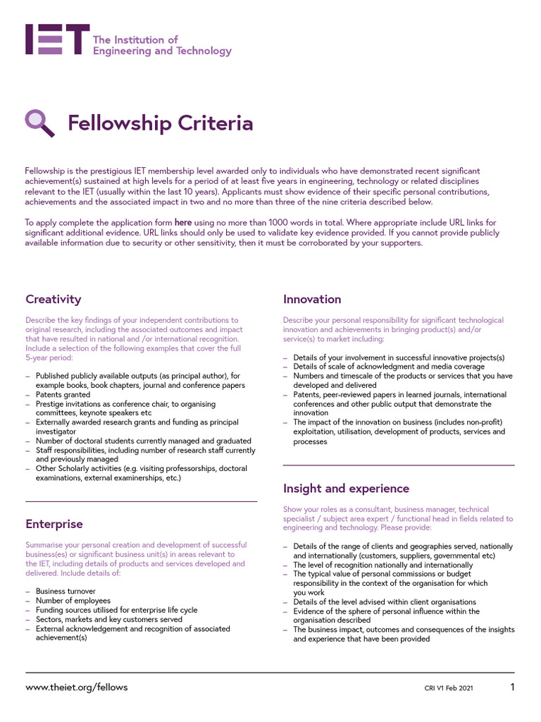 iet-fellowship-criteria | PDF | Fellow | Engineering