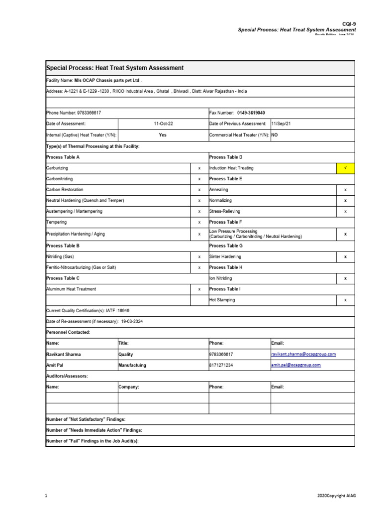 CQI-9 4th - Format..2022 | PDF | Specification (Technical Standard) | Heat Treating