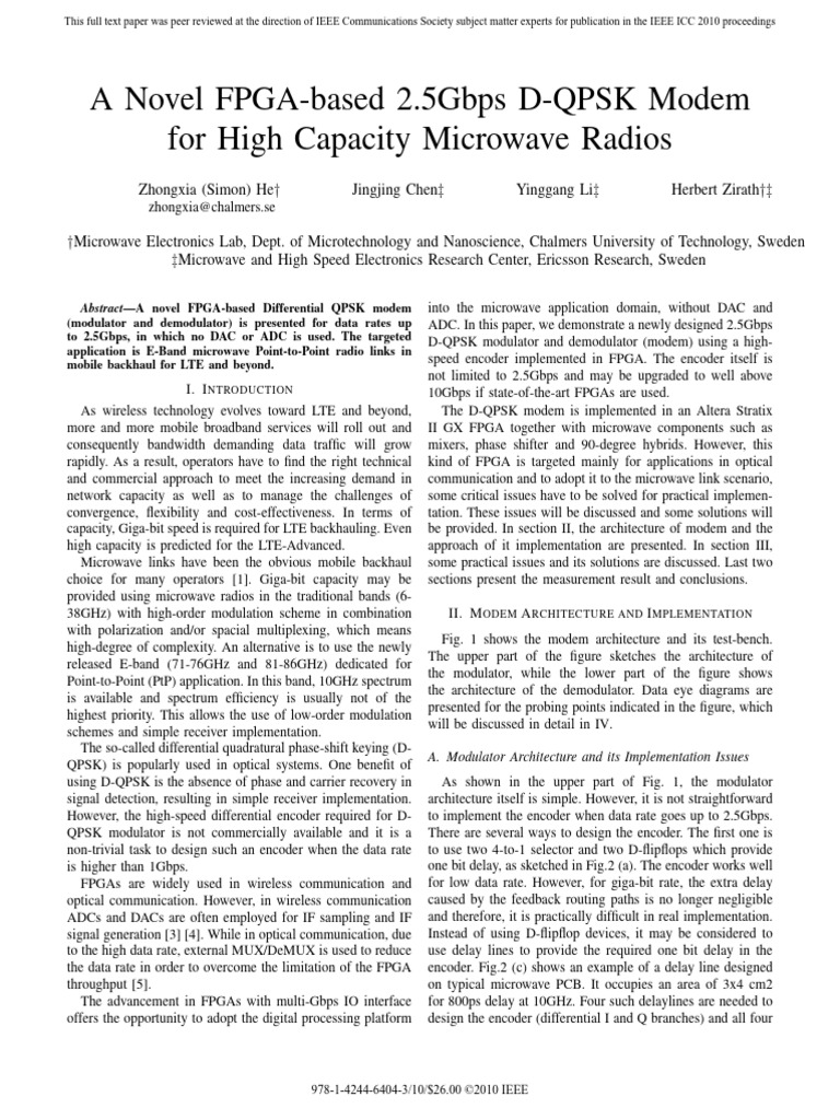 A Novel FPGA-Based 2.5Gbps D-QPSK Modem For High Capacity Microwave Radios | PDF | Field ...