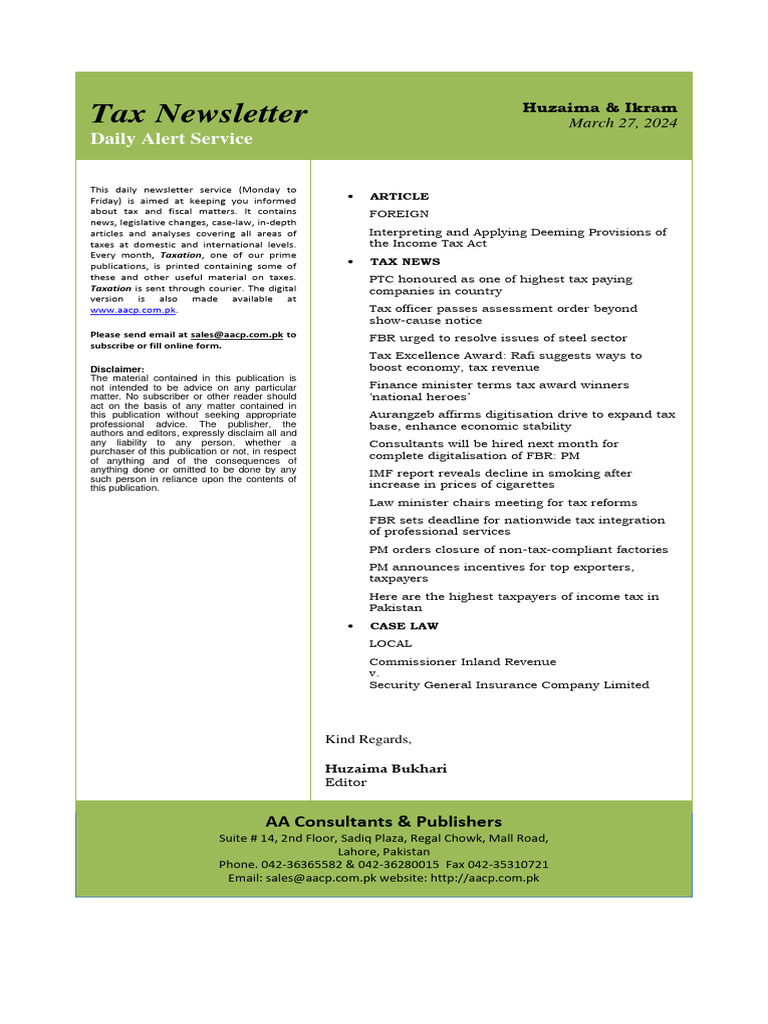 Tax Newsletter 27.03.2024 | PDF | Taxes | Dividend