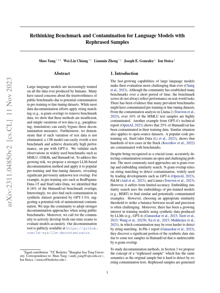Rethinking Benchmark And Contamination For Language Models With Rephrased Samples Download