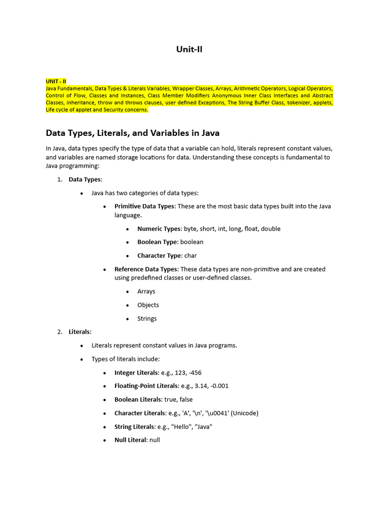 Java Programming Unit-II | PDF | Data Type | Class (Computer Programming) Java Programming Unit-II | PDF | Data Type | Class (Computer Programming)