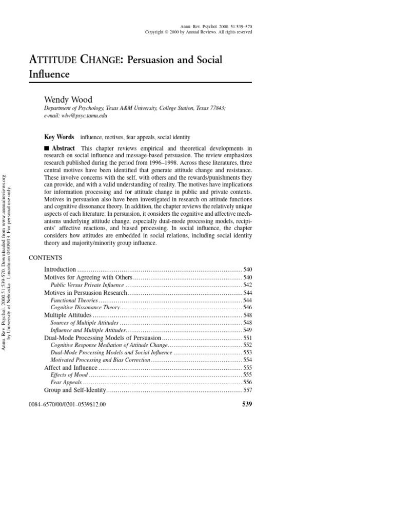 Attitude Change-Persuation and Social Influence | PDF | Attitude ...