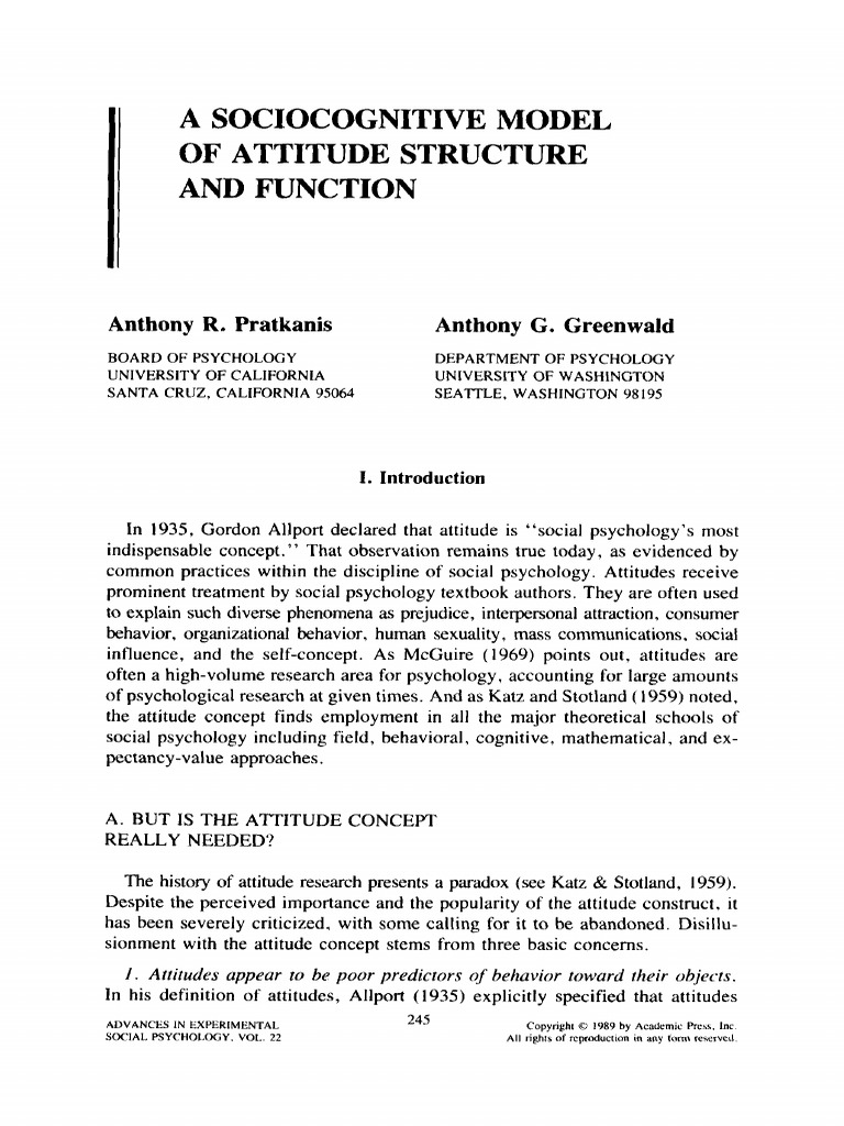 A Sociocognitive Model of Attitude Structure and Function | Download Free PDF | Attitude ...