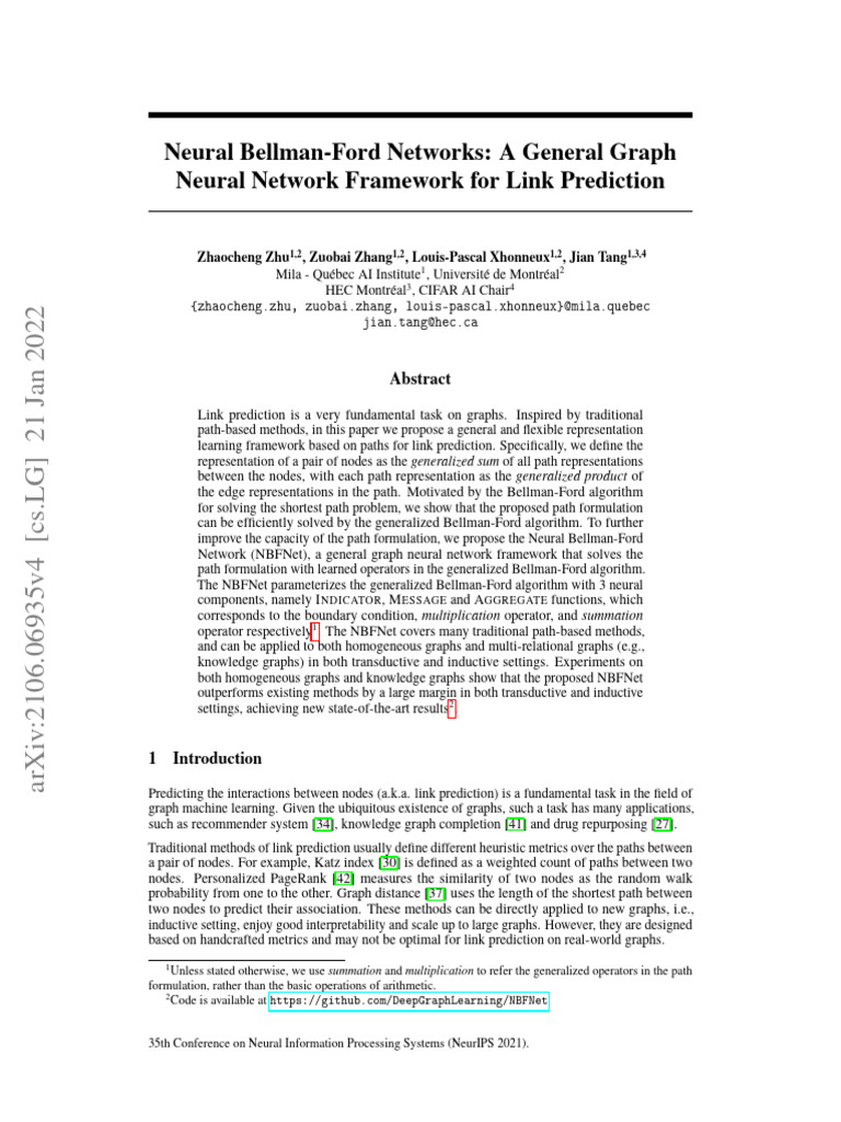 Neural Bellman-Ford Networks - A General Graph Neural Network Framework For Link Prediction ...