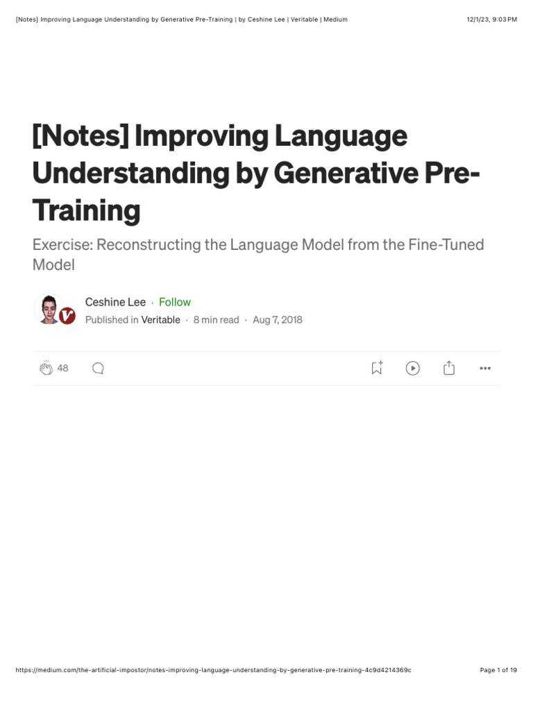 Improving Language Understanding by Generative Pre-Training - by Ceshine Lee - Veritable ...